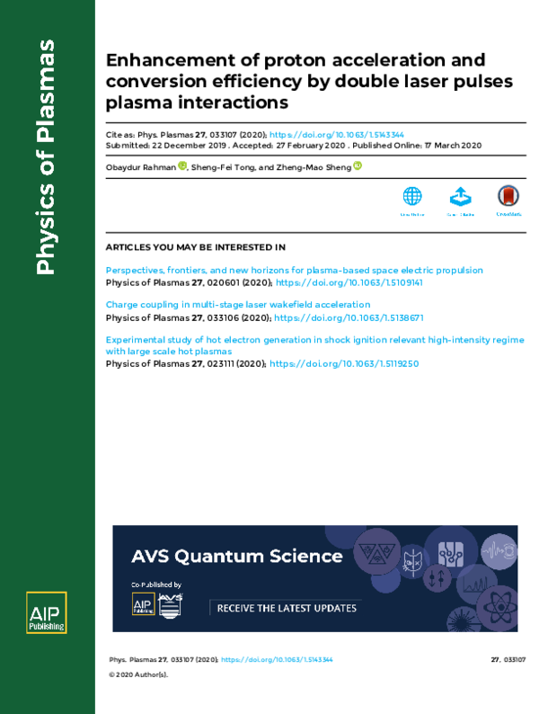 (PDF) Enhancement of proton acceleration and conversion efficiency by double laser pulses plasma ...