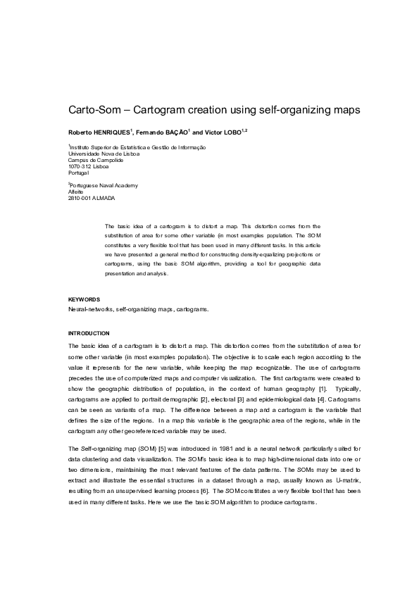 (PDF) Carto‐SOM: cartogram creation using self‐organizing maps