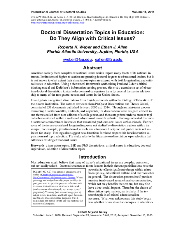 (PDF) Doctoral Dissertation Topics in Education: Do They Align with ...