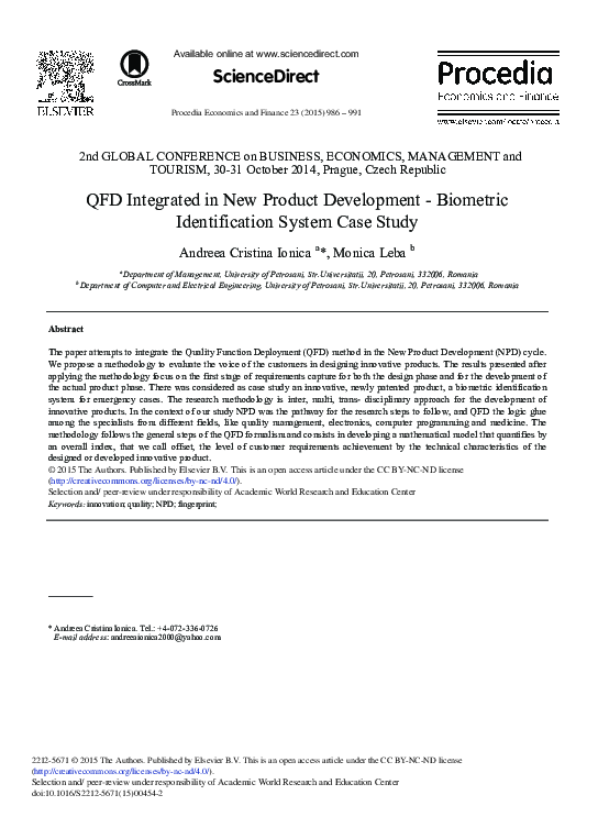 (PDF) Integrating QFD in New Product Development: Biometric Case Study