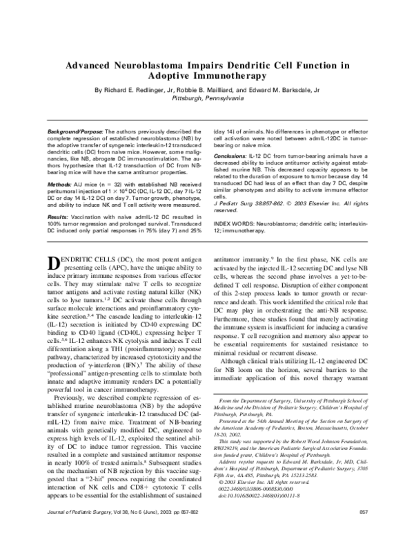 (PDF) Advanced neuroblastoma impairs dendritic cell function in ...