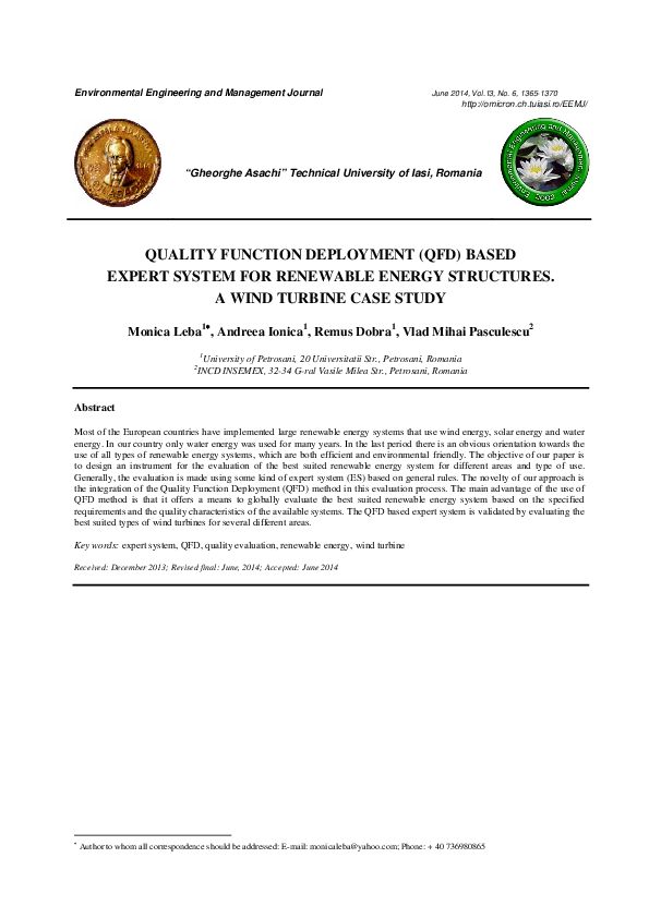 (PDF) Quality Function Deployment (QFD) Based Expert System for ...