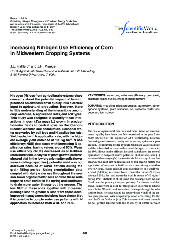 (PDF) Increasing Nitrogen Use Efficiency of Corn in Midwestern Cropping ...