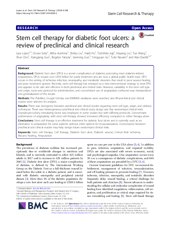 (PDF) Stem cell therapy for diabetic foot ulcers: a review of ...