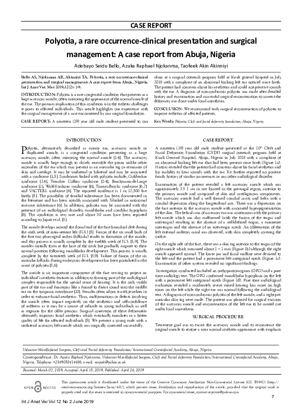 (PDF) Polyotia, a rare occurrence-clinical presentation and surgical ...