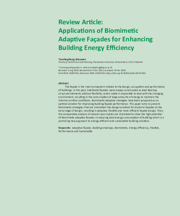 (PDF) Applications of Biomimetic Adaptive Facades for Enhancing ...