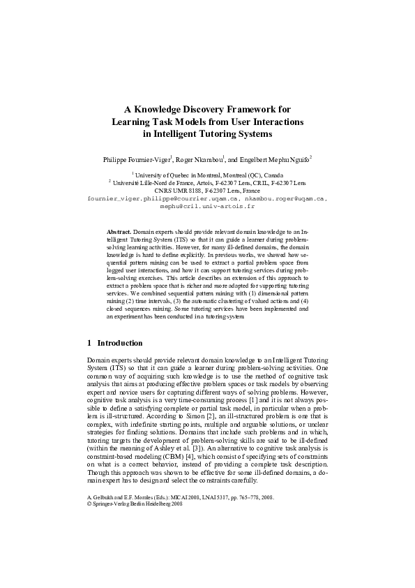 (PDF) A Knowledge Discovery Framework for Learning Task Models from User Interactions in ...