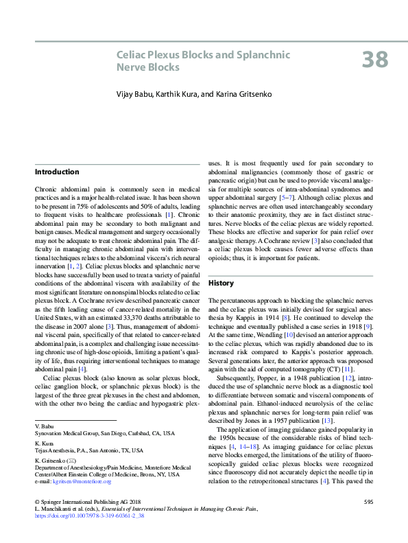 Pdf Celiac Plexus Blocks And Splanchnic Nerve Blocks