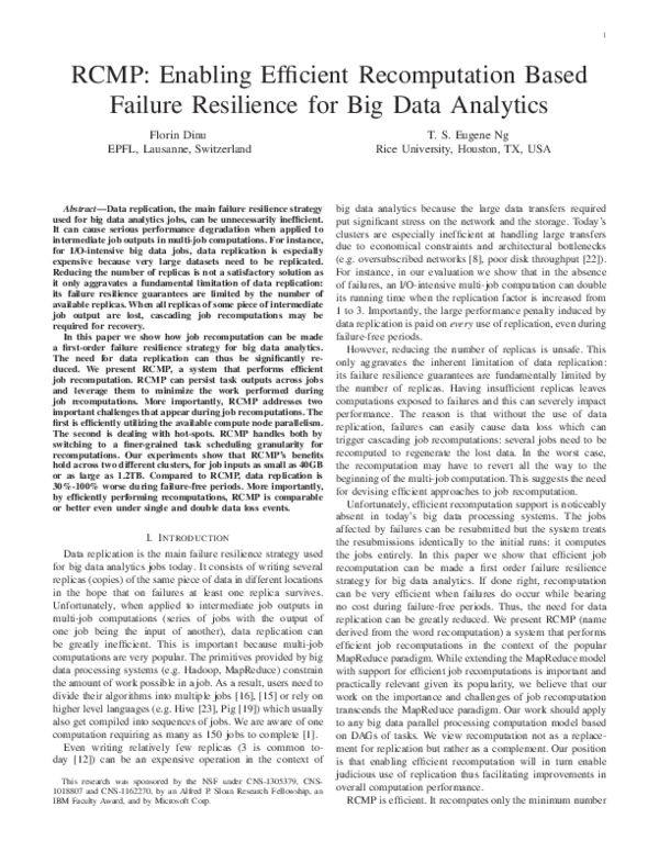 (PDF) RCMP: Enabling Efficient Recomputation Based Failure Resilience ...