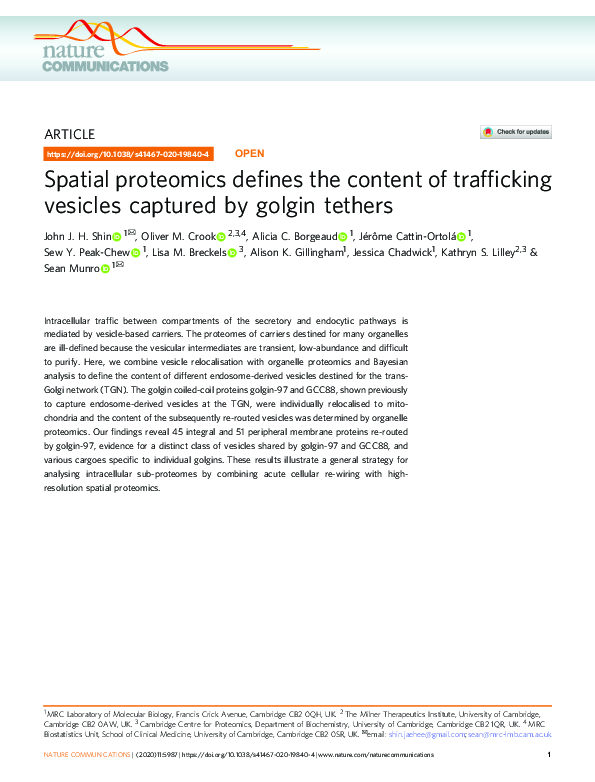 (PDF) Spatial proteomics defines the content of trafficking vesicles ...