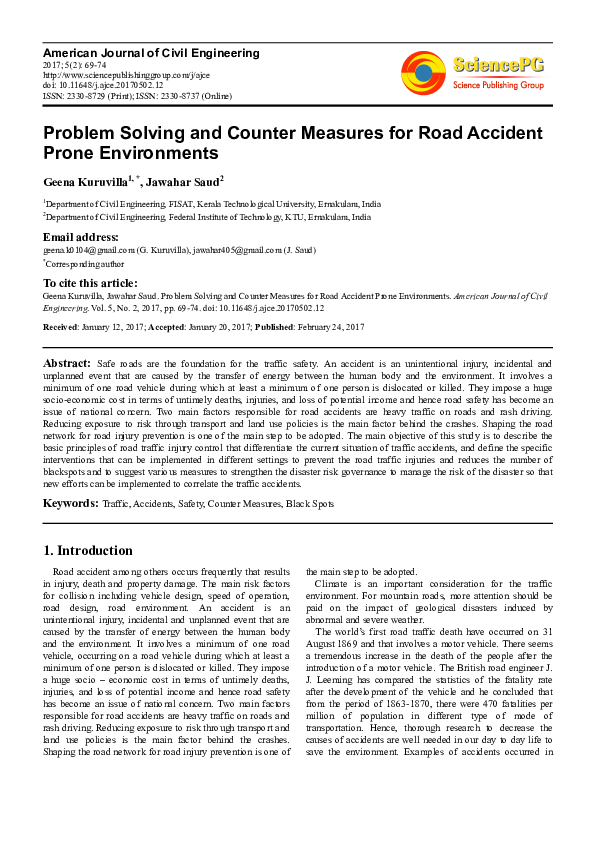 (PDF) Problem Solving and Counter Measures for Road Accident Prone ...