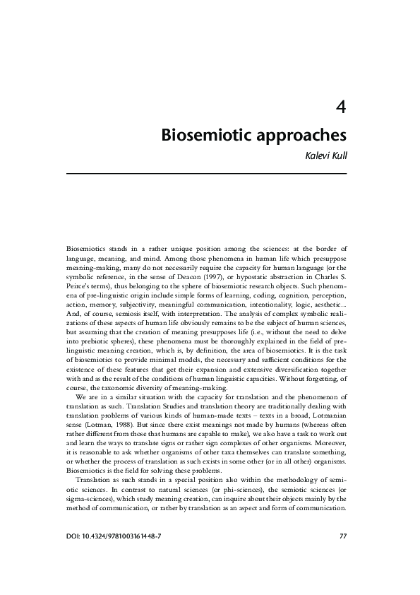 (PDF) Biosemiotic approaches to translation