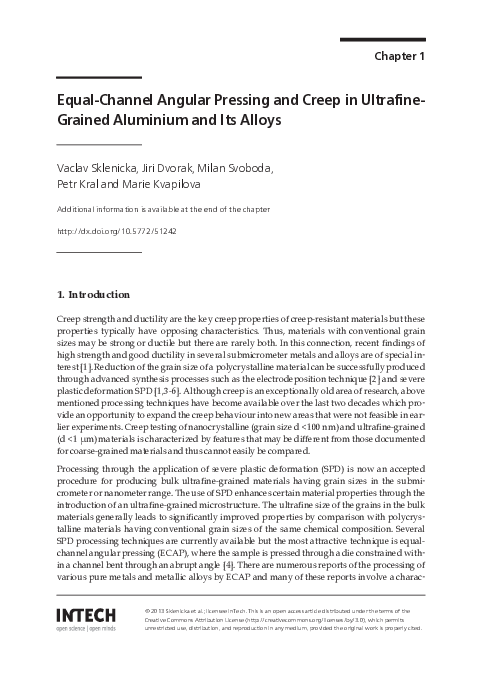 (PDF) Equal-Channel Angular Pressing and Creep in Ultrafine-Grained Aluminium and Its Alloys ...