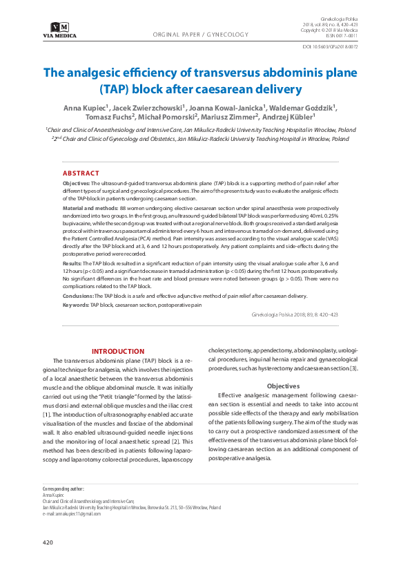 (PDF) The analgesic efficiency of transversus abdominis plane (TAP ...