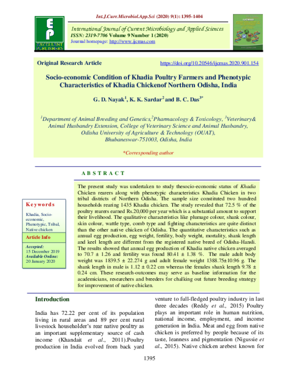 (PDF) Socio-economic Condition of Khadia Poultry Farmers and Phenotypic ...