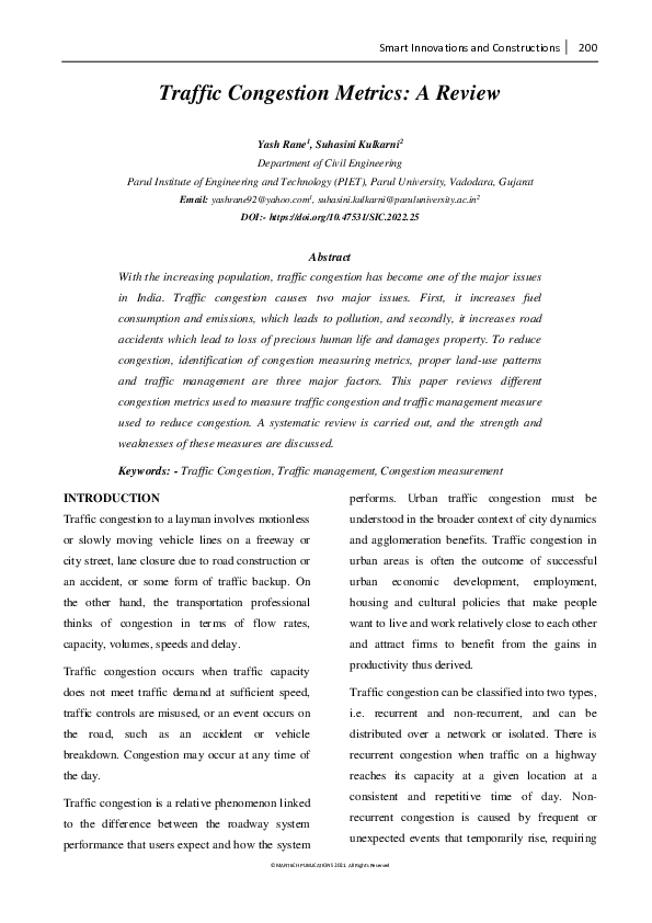 Pdf Traffic Congestion Metrics A Review