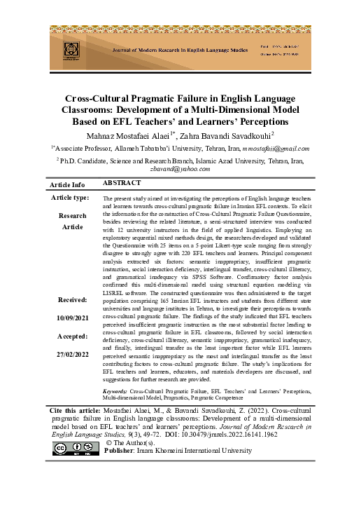 (PDF) Cross-Cultural Pragmatic Failure in English Language Classrooms ...