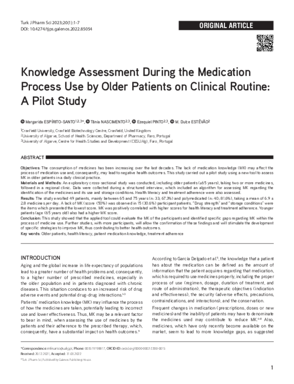 (PDF) Knowledge Assessment During the Medication Process Use by Older ... (PDF) Knowledge Assessment During the Medication Process Use by Older ...