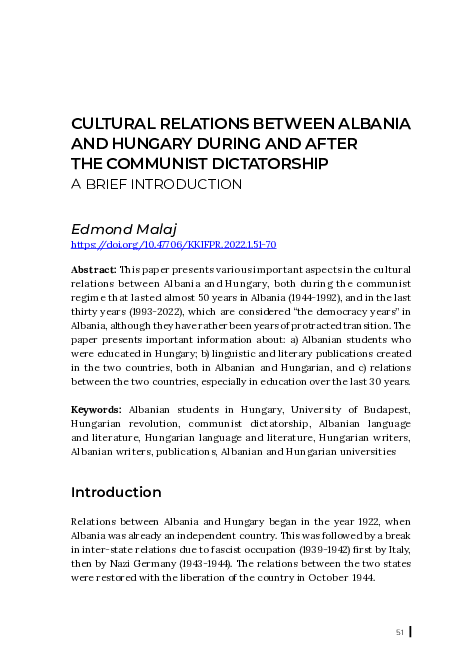 (PDF) Cultural Relations Between Albania and Hungary During and After ...