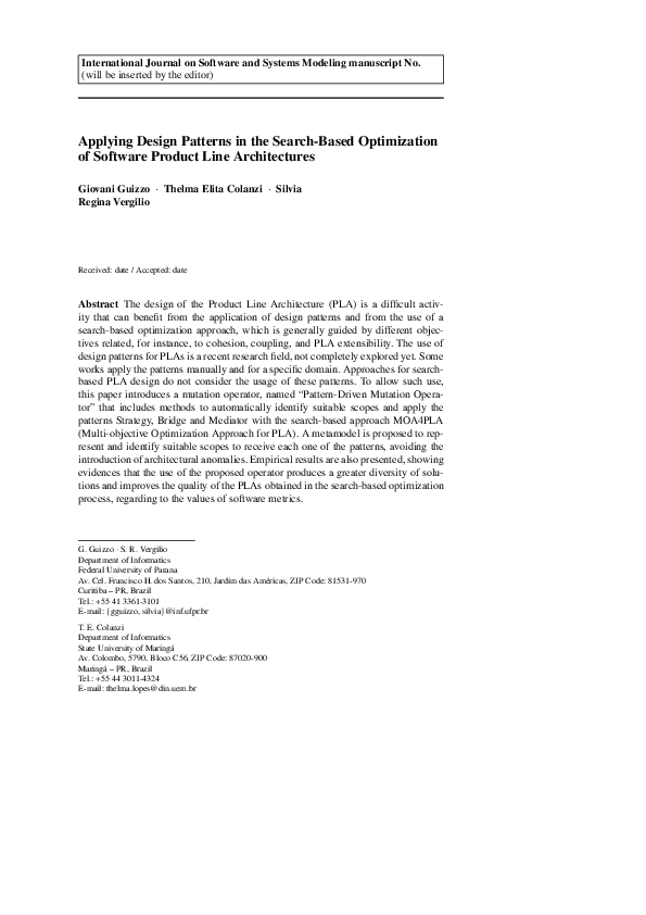(PDF) Applying design patterns in the search-based optimization of ...
