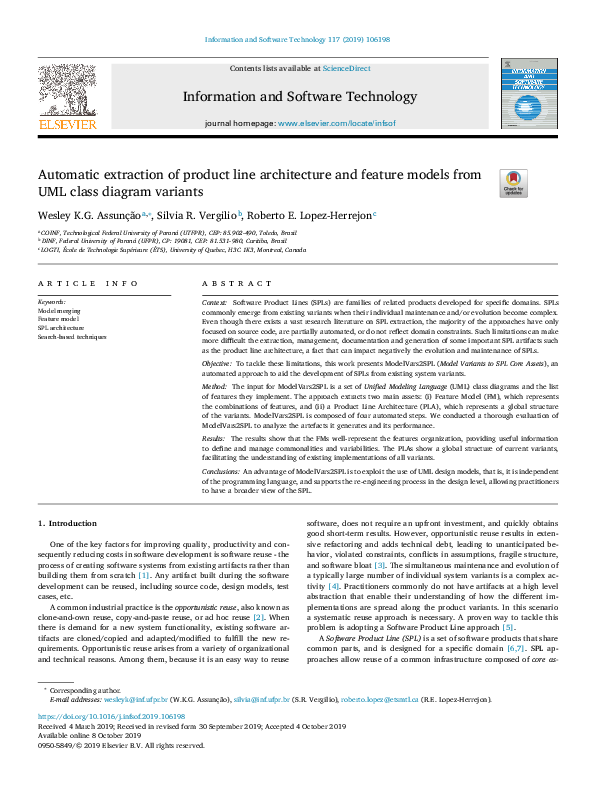 Pdf Automatic Extraction Of Product Line Architecture And Feature Models From Uml Class