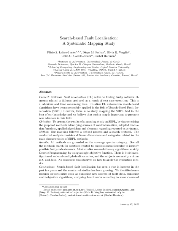 (PDF) Search-based fault localisation: A systematic mapping study