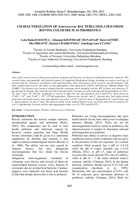 (PDF) Characterization of Enterococcus bacteria isolated from bovine colostrum as probiotics