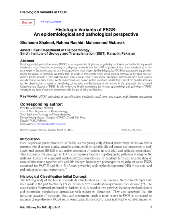 (PDF) Histologic Variants of FSGS: An Epidemiological and Pathological ...
