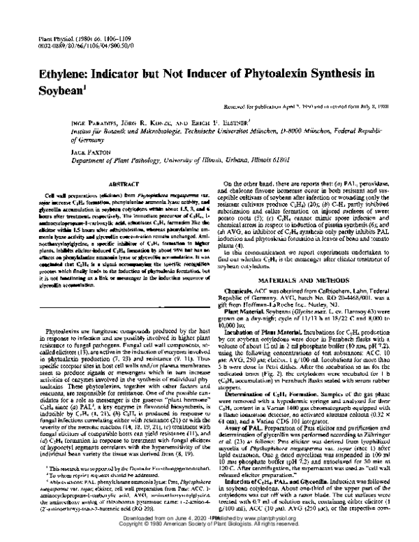 (PDF) Ethylene: Indicator but Not Inducer of Phytoalexin Synthesis in ...