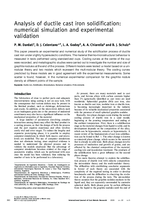 Pdf Analysis Of Ductile Cast Iron Solidification Numerical