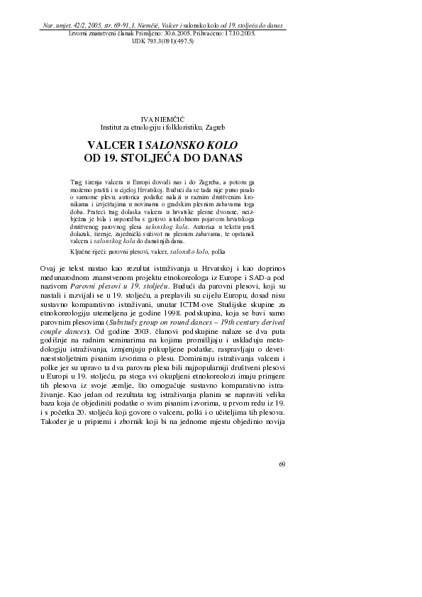 (PDF) Valcer i salonsko kolo od 19. stoljeća do danas