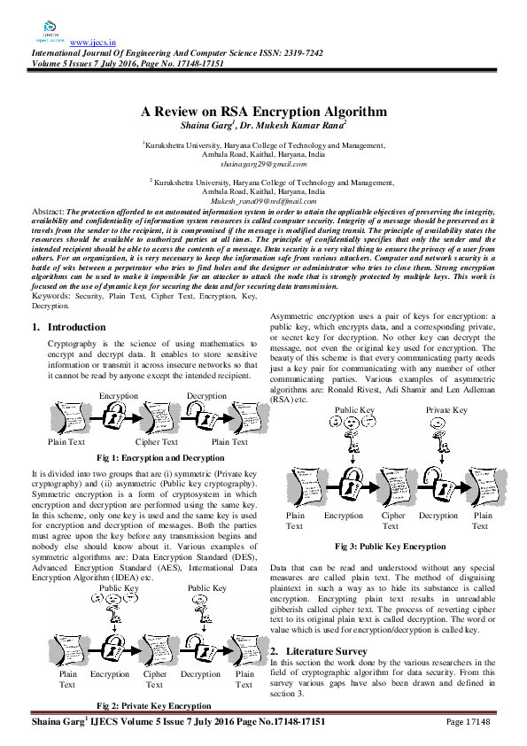 Pdf A Review On Rsa Encryption Algorithm 