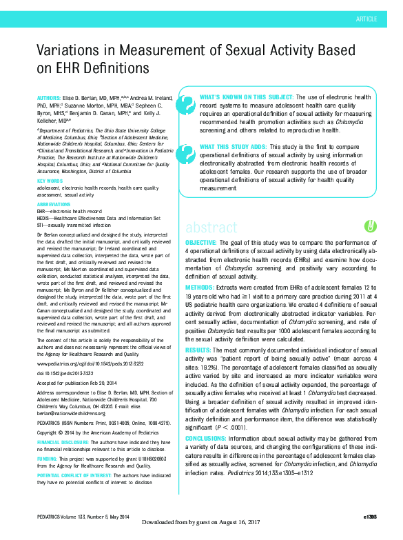 (PDF) Variations in Measurement of Sexual Activity Based on EHR Definitions