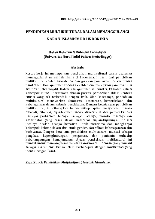 (PDF) Pendidikan Multikultural dalam Menanggulangi Narasi Islamisme di Indonesia