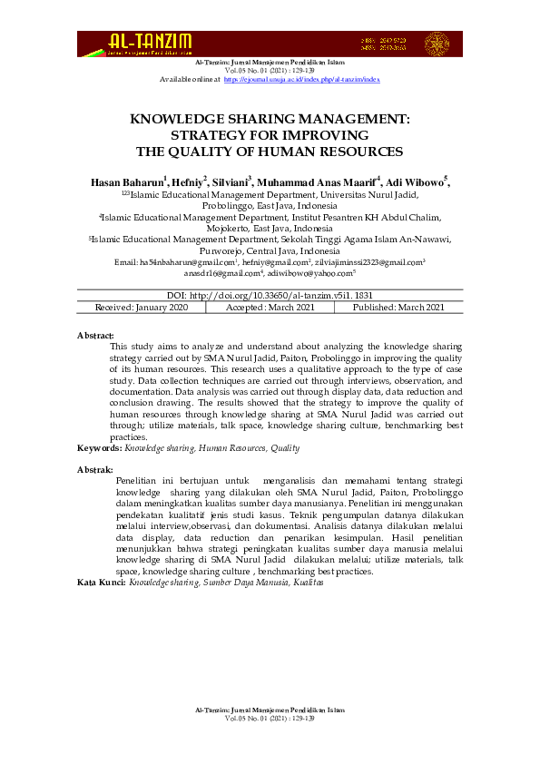 (PDF) Knowledge Sharing Management: Strategy for Improving the Quality ...