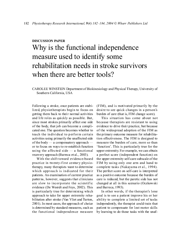 (PDF) Why is the functional independence measure used to identify some ...