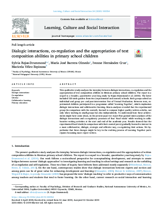 (PDF) Dialogic interactions, co-regulation and the appropriation of ...