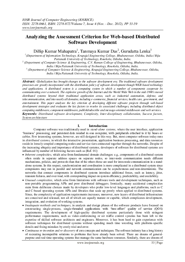 (PDF) Analyzing the Assessment Criterion for Web-based Distributed Software Development