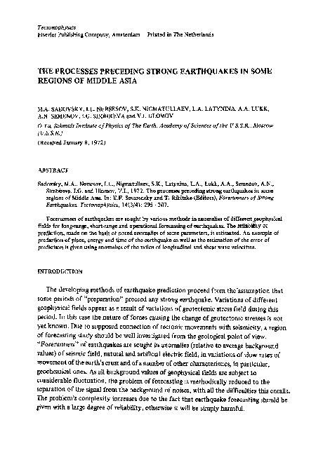 (PDF) The processes preceding strong earthquakes in some regions of ...