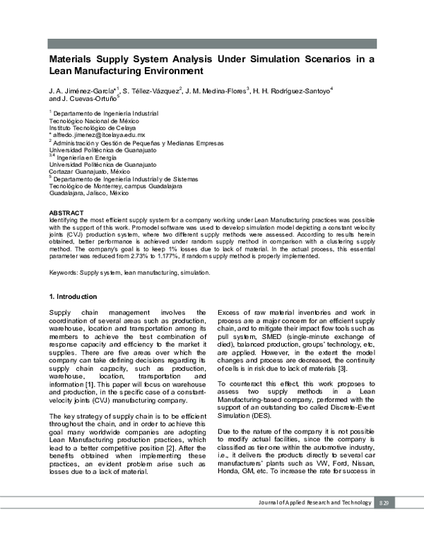 (PDF) Materials Supply System Analysis Under Simulation Scenarios in a ...