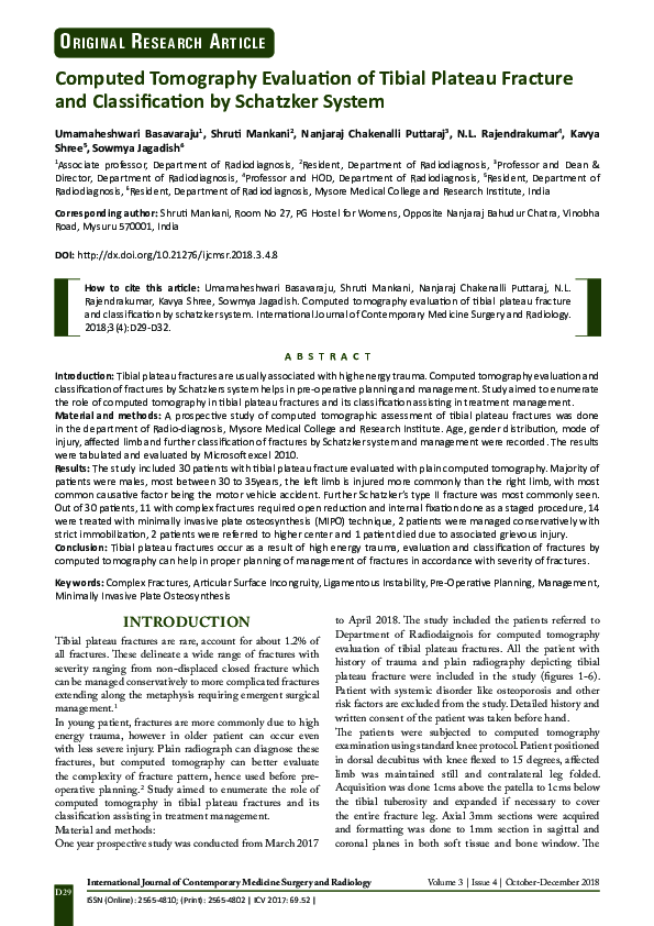 (PDF) Computed Tomography Evaluation of Tibial Plateau Fracture and ...