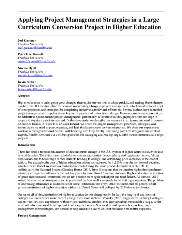 (PDF) Applying Project Management Strategies in a Large Curriculum ...