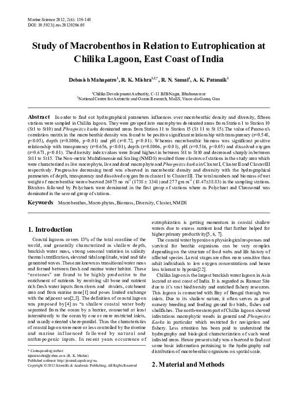 (PDF) Study of Macrobenthos in Relation to Eutrophication at Chilika ...