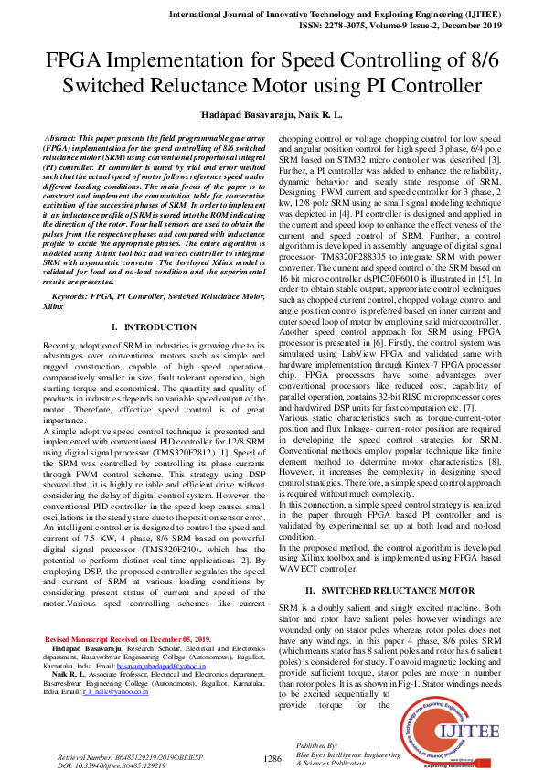 Pdf Fpga Implementation For Speed Controlling Of 86 Switched Reluctance Motor Using Pi