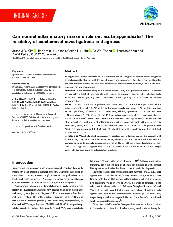 (PDF) Can normal inflammatory markers rule out acute appendicitis? The ...
