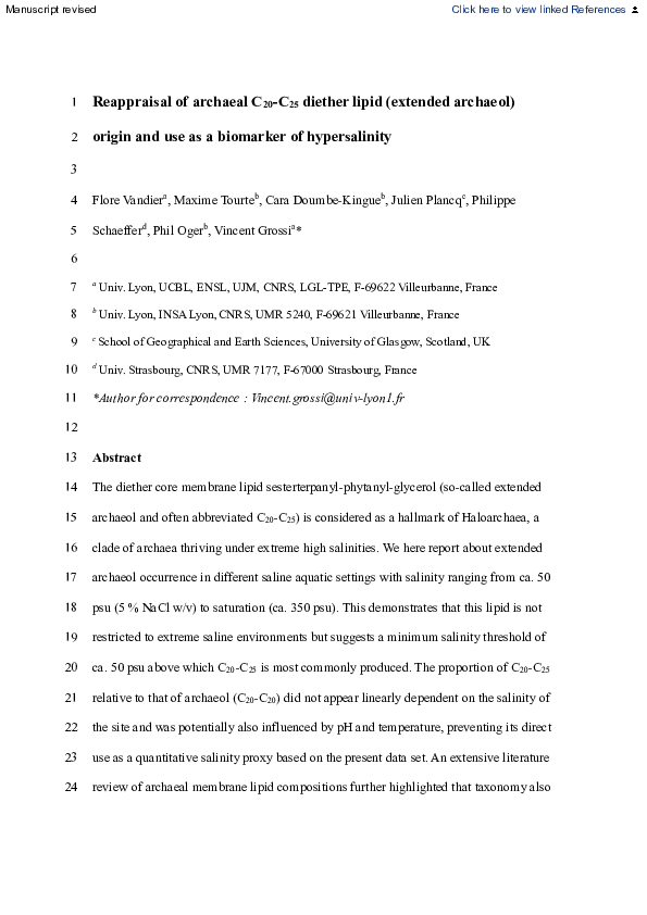 (PDF) Reappraisal of archaeal C20-C25 diether lipid (extended archaeol ...