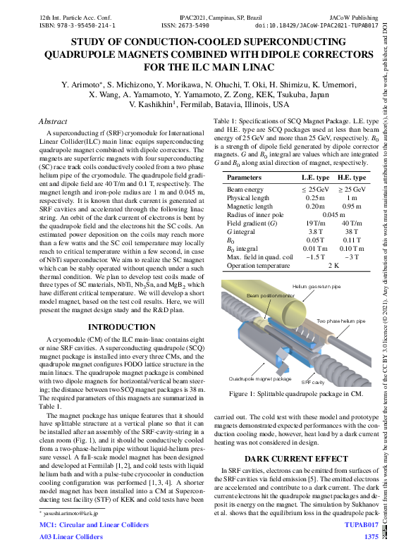 (PDF) Study of Conduction-Cooled Superconducting Quadrupole Magnets Combined with Dipole ...
