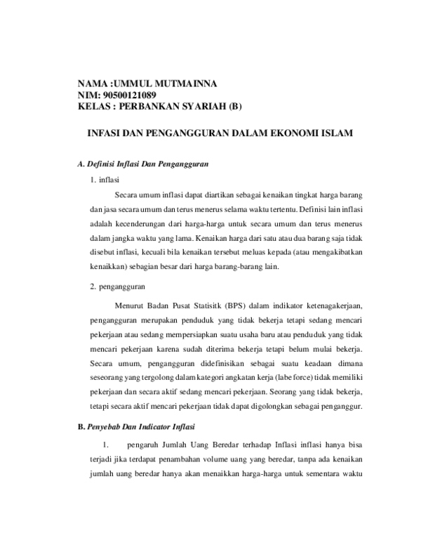 (PDF) INFASI DAN PENGANGGURAN DALAM EKONOMI ISLAM