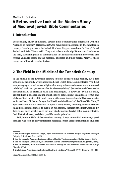 (PDF) A Retrospective Look at the Modern Study of Medieval Jewish Bible ...