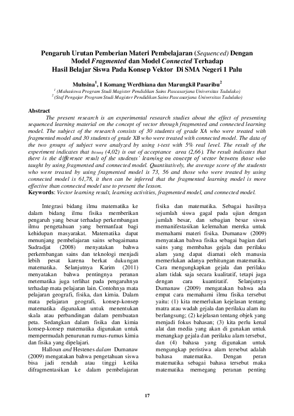 (PDF) PENGARUH URUTAN PEMBERIAN MATERI PEMBELAJARAN (Sequenced) DENGAN MODEL FRAGMENTED DAN ...